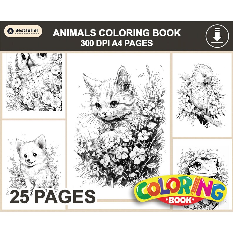Animal Coloring Book, Coloring Pages for Kids and Adults, High ...