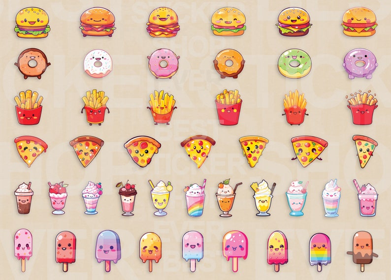 Cute Junk Food PNG SVG Bundle, PNG Stickers, Printable Stickers ...