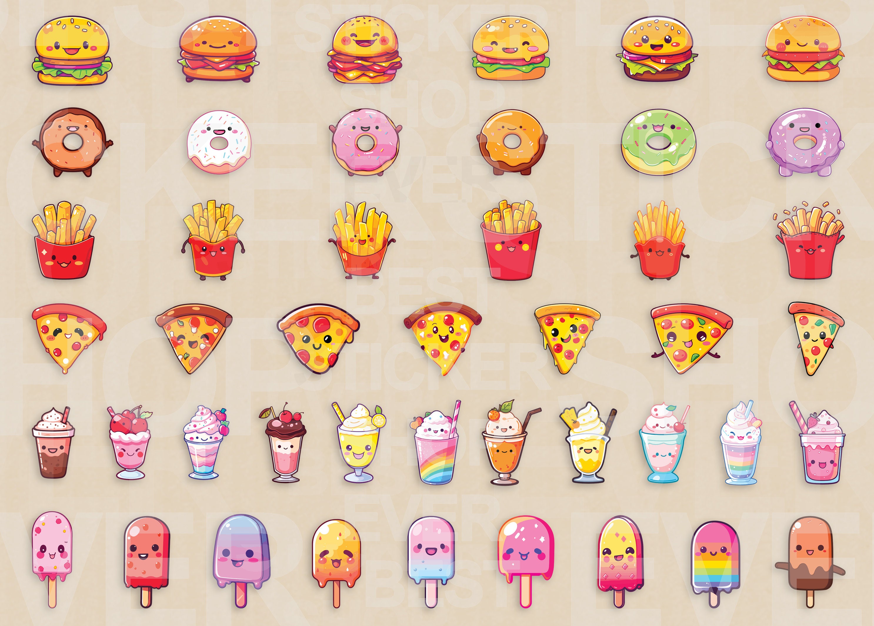 Cute Junk Food PNG SVG Bundle, PNG Stickers, Printable Stickers ...