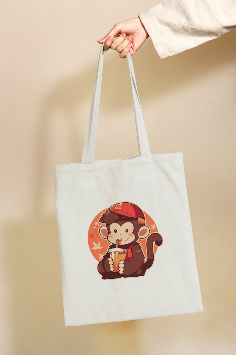 Monkey Drinking Boba Tea PNG SVG Bundle, Monkey PNG, Printable Sticker ...