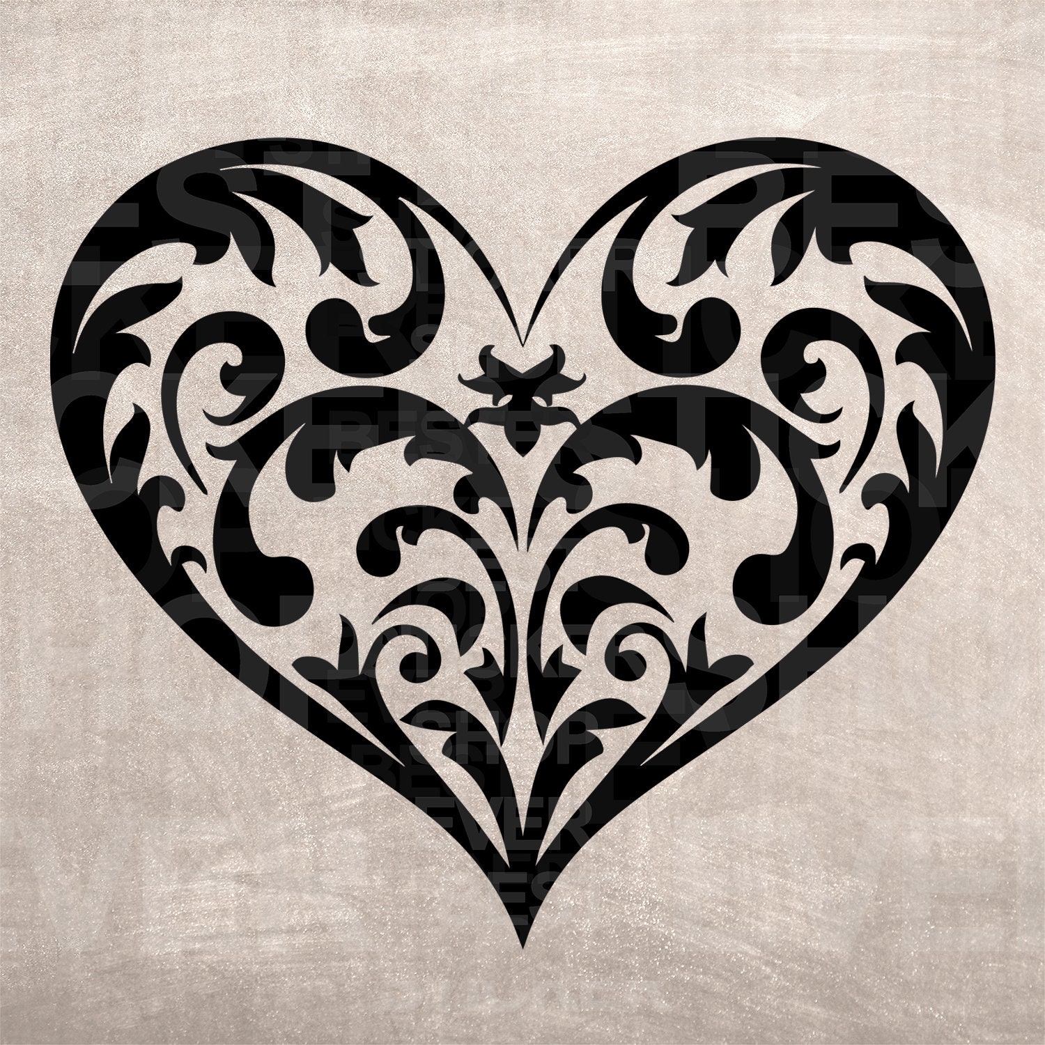 Heart Ornament Love Stencil, Model Template Design Print, Digital ...