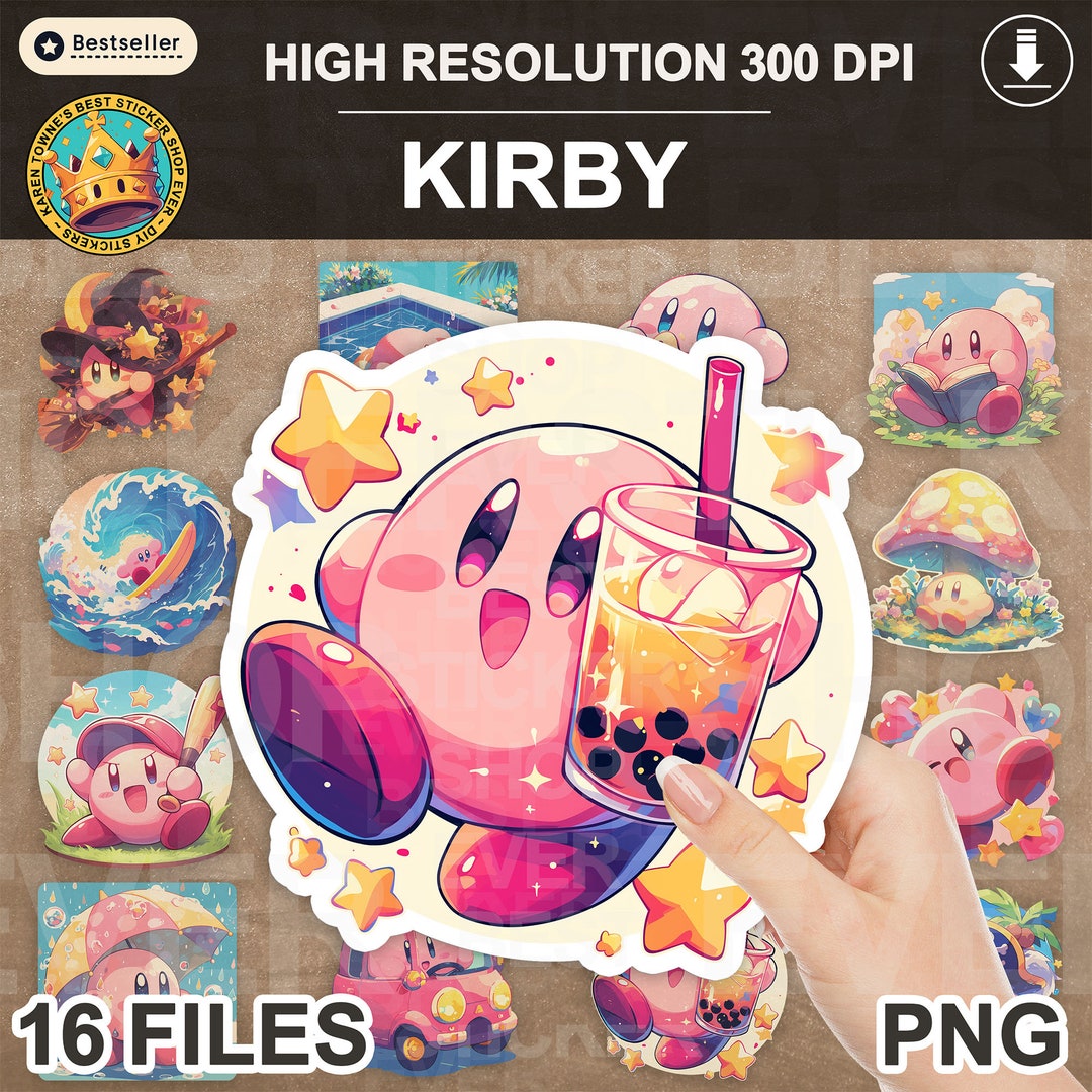 Kirby PNG Bundle, Kirby PNG, Printable Sticker, Sticker Design, Cute ...