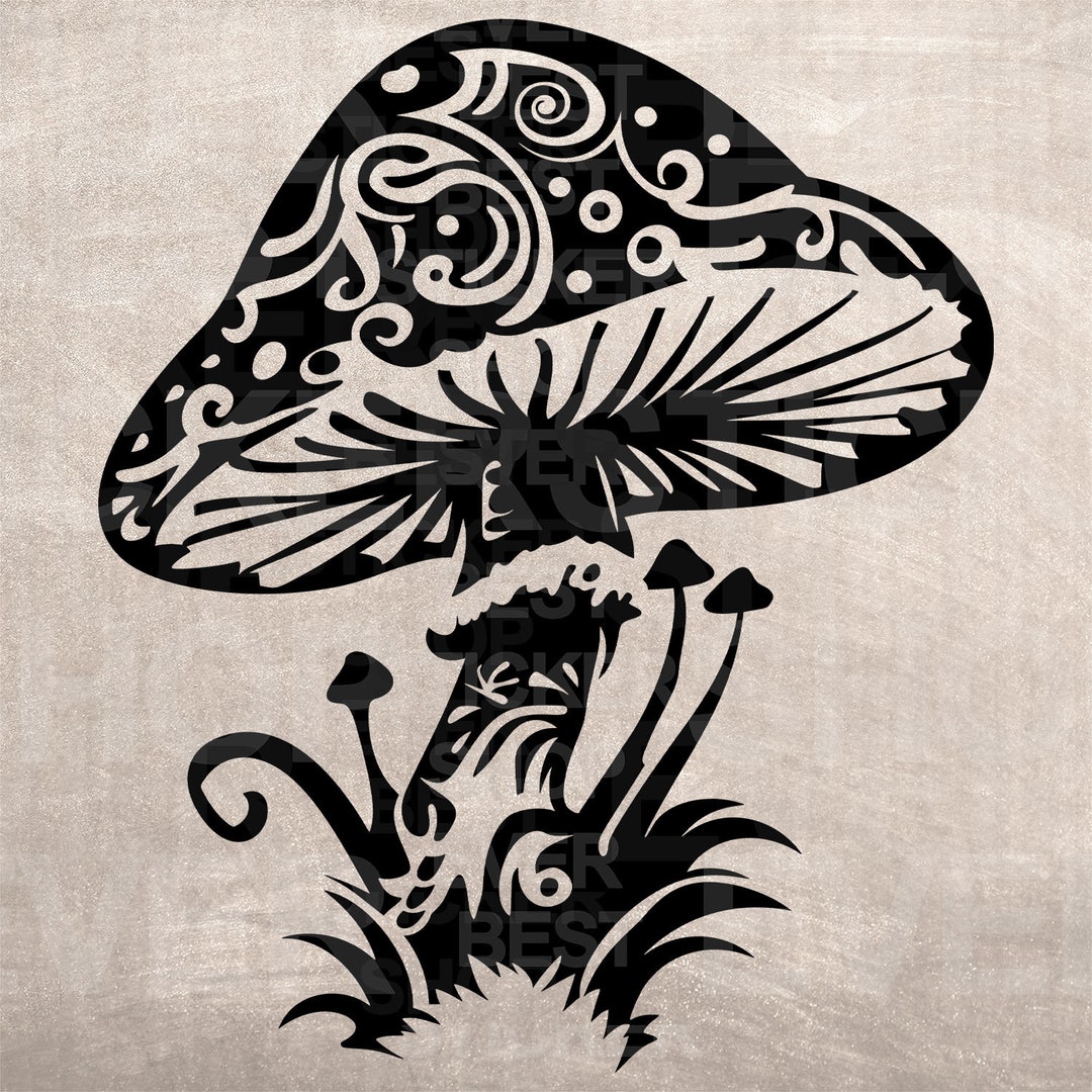 Mushroom Stencil, Design Print, Digital Download Clipart Graphic for ...