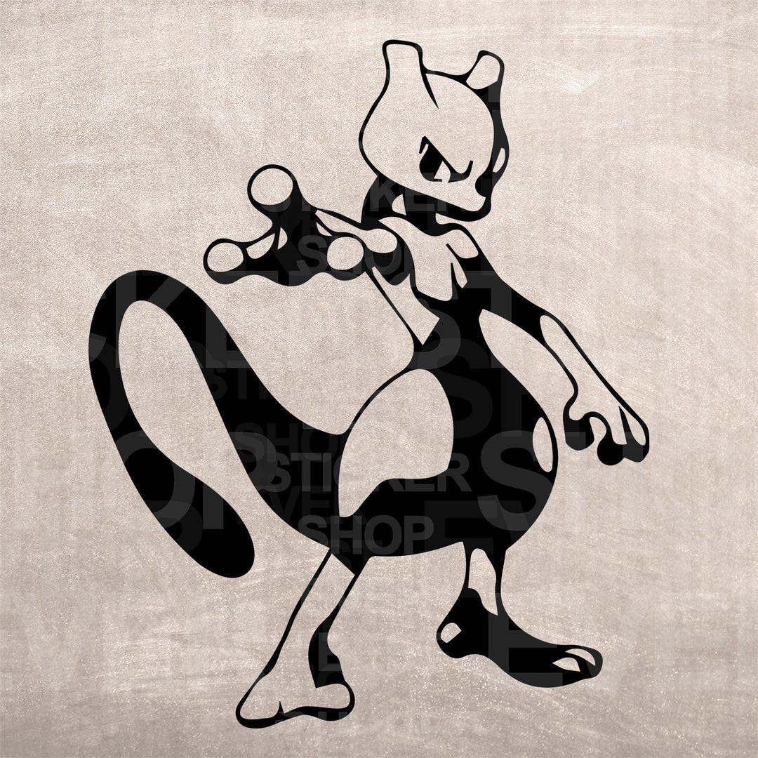 Mewtwo Pokemon Stencil, Design Print, Digital Download Clipart Graphic ...