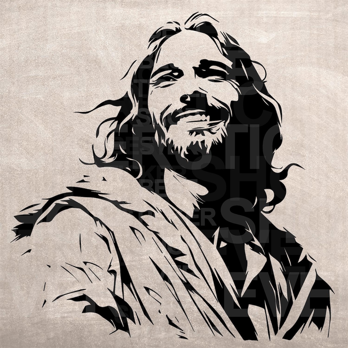Jesus Smiling Christ Stencil, Design Print, Digital Download Clipart ...