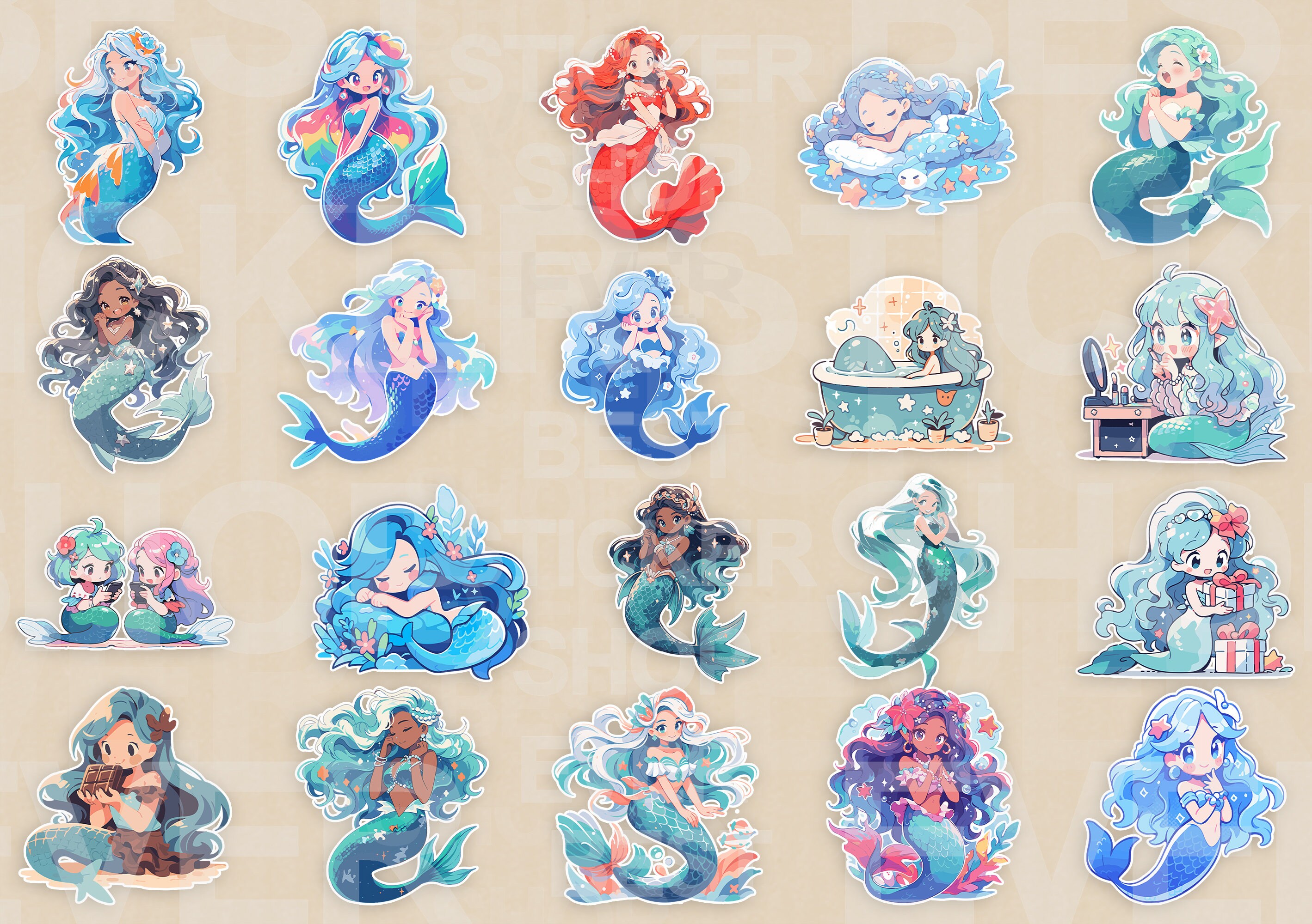 Cute Mermaids PNG SVG Stickers Bundle, Sticker PNG Bundle, Printable ...