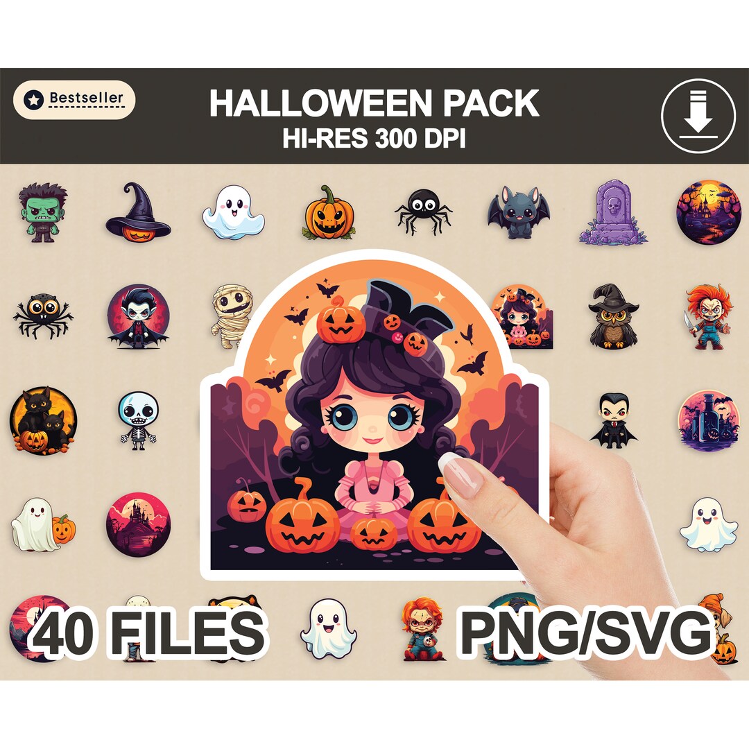 Cute Halloween Clipart, PNG SVG Sticker Set (digital Download) - Etsy