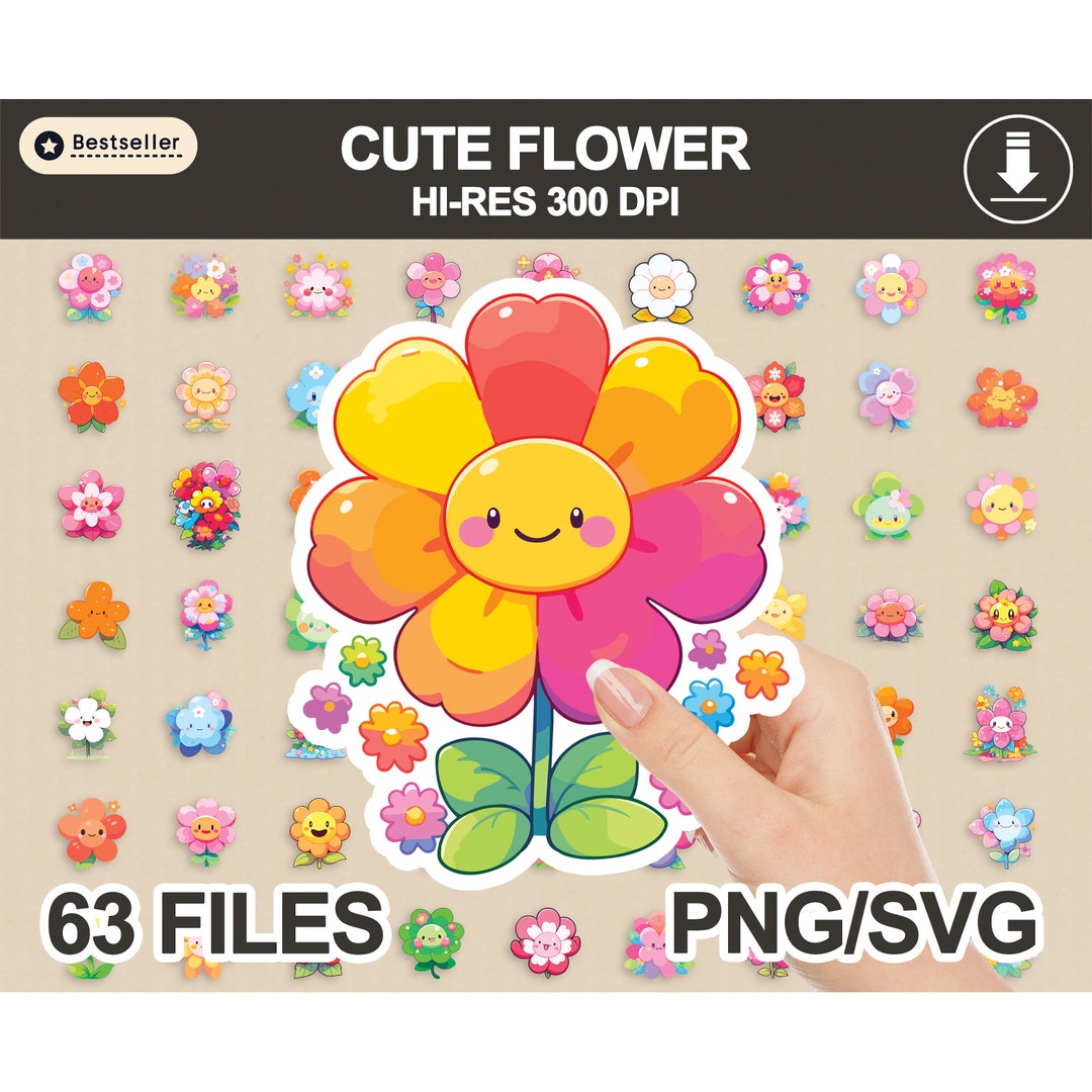 Cute Flower PNG SVG Bundle, Sticker PNG Bundle, Printable Stickers ...