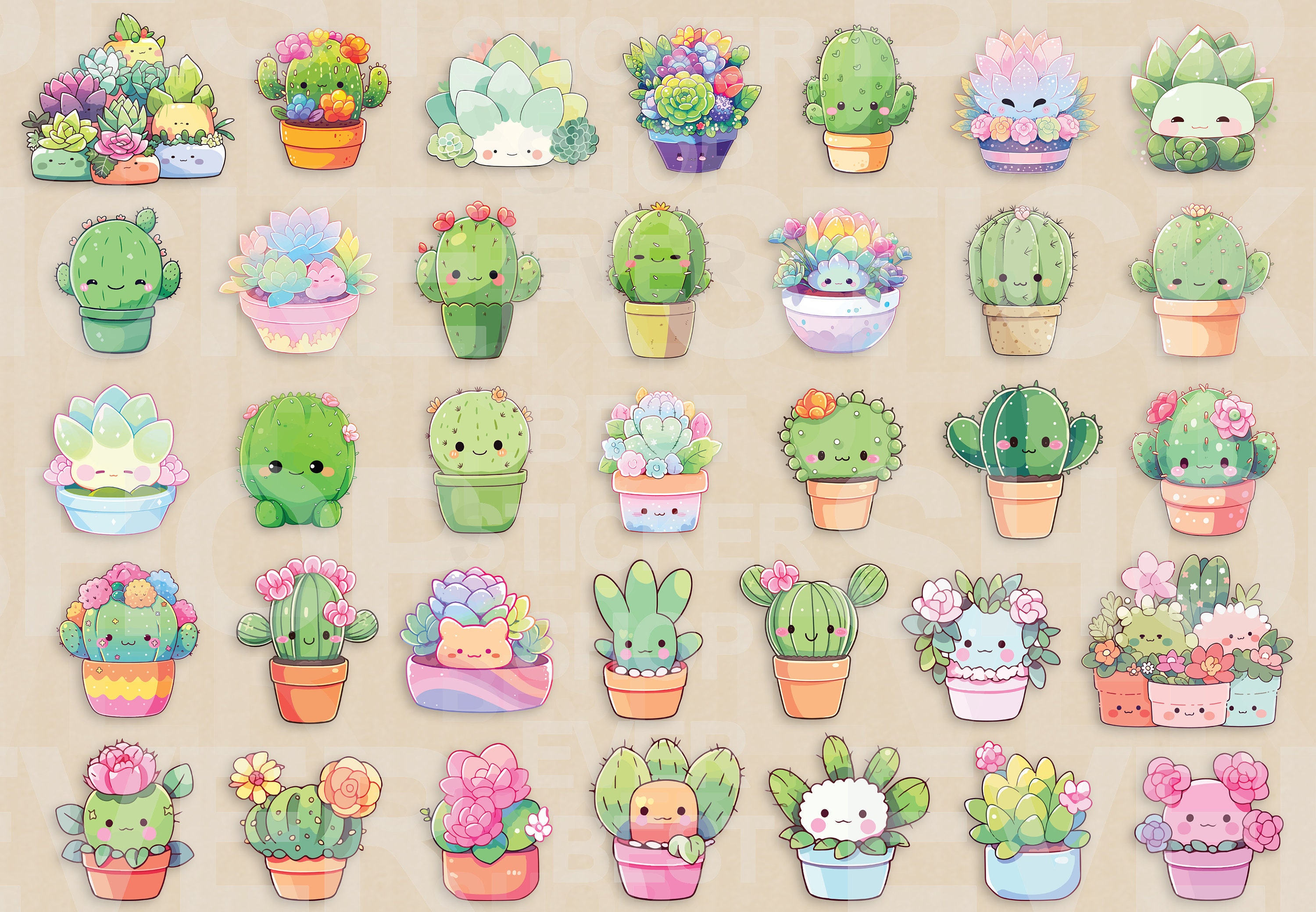 Cactus Succulent Sticker Bundle, PNG SVG Clipart (digital Download) - Etsy