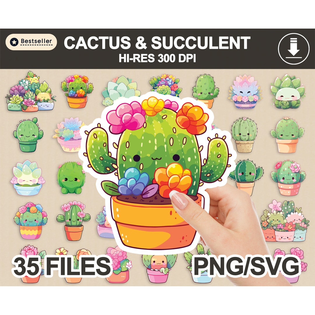 Cactus & Succulent PNG SVG Bundle, Sticker PNG Bundle, Printable ...