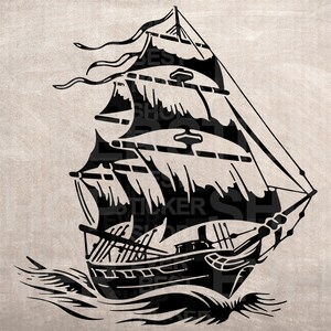 Pirate Ship Stencil, Design Print, Digital Download Clipart Graphic for ...