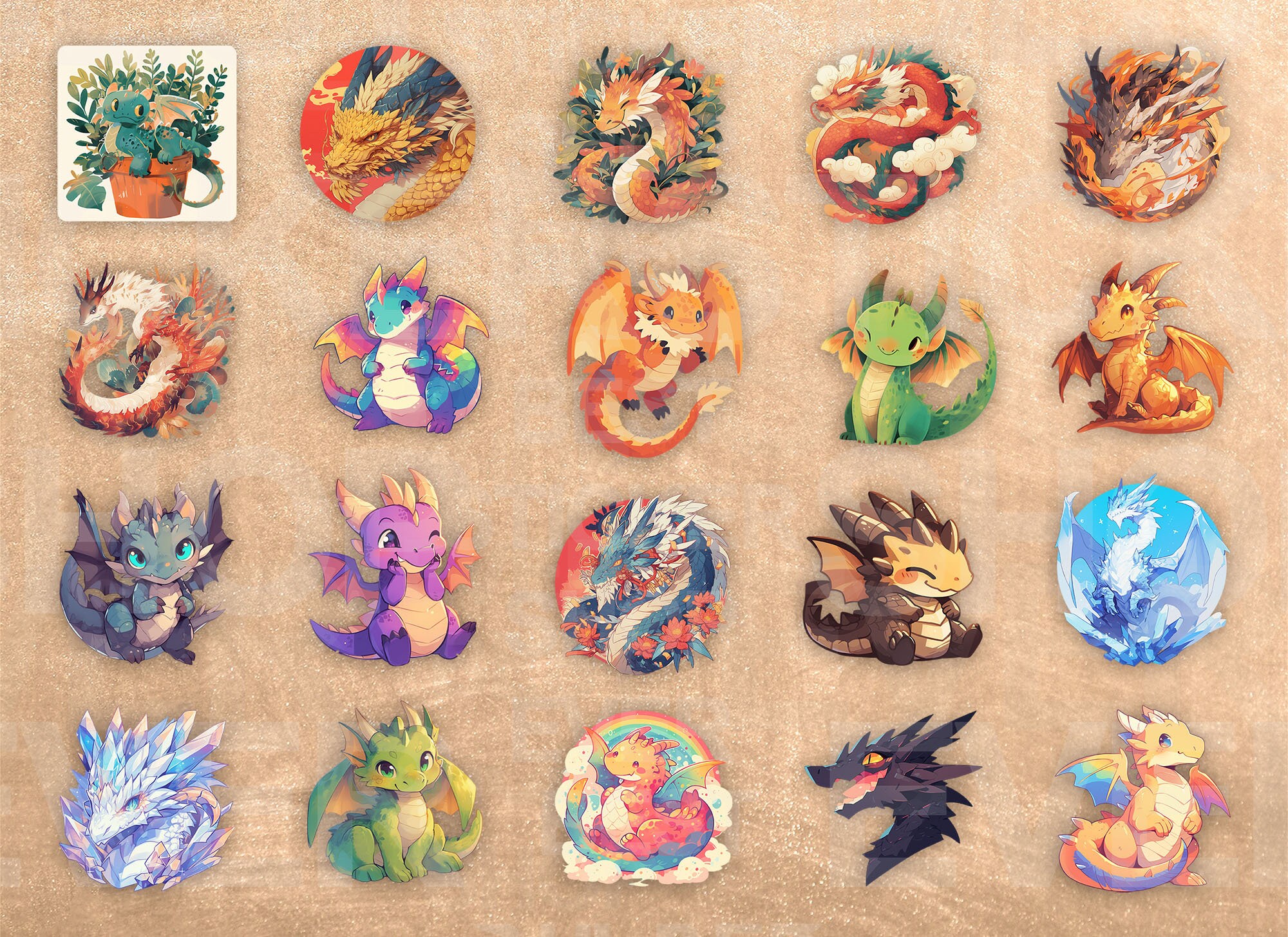 Dragon Stickers, Sticker PNG Bundle, Printable Stickers, Dragons, Cute ...