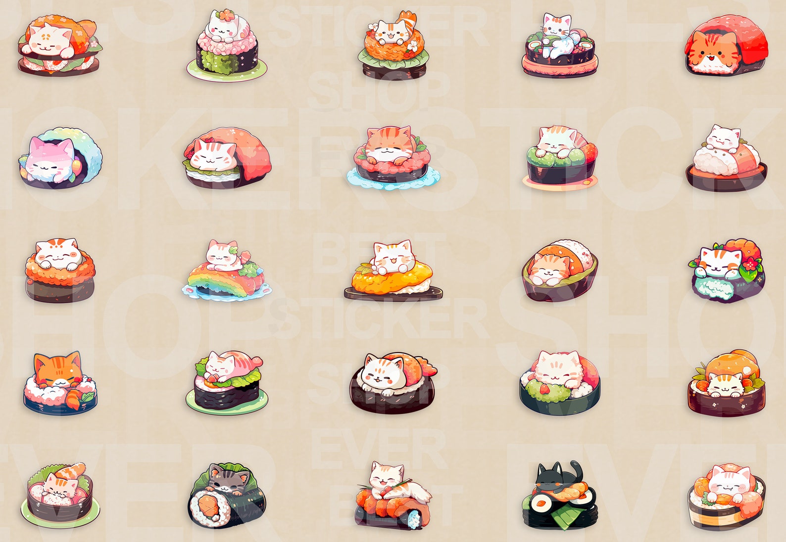 Kawaii Sushi Cat PNG SVG Cat Sticker Vector Sticker - Etsy