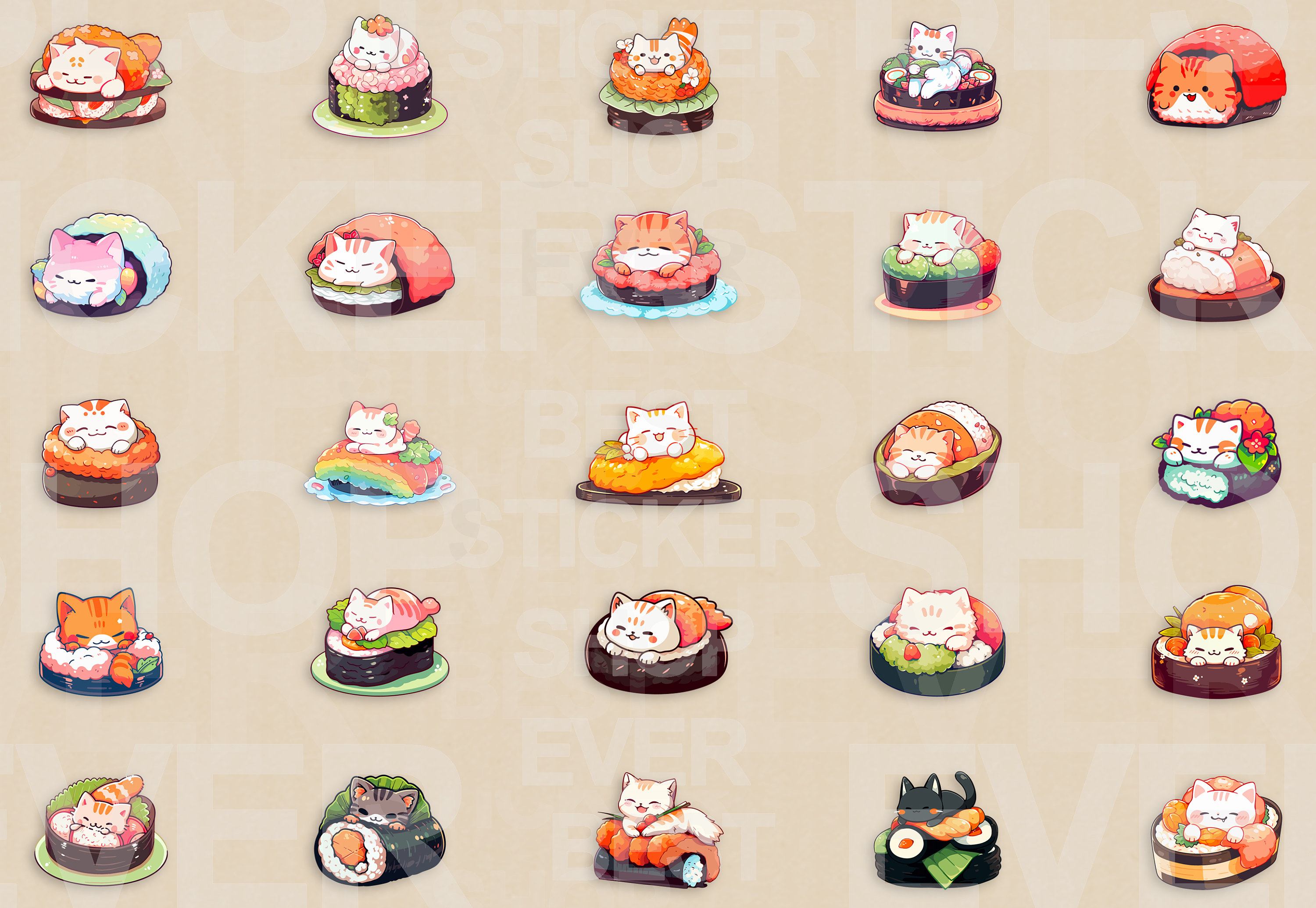 Kawaii Sushi Cat PNG SVG Cat Sticker Vector Sticker - Etsy