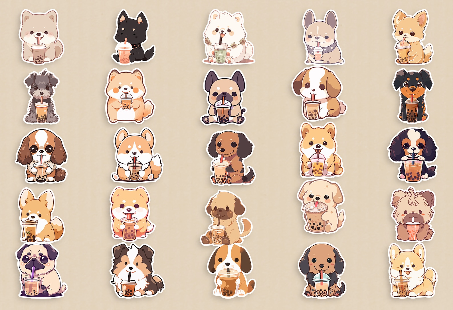 Dog Drinking Boba Tea Stickers, Dogs Sticker PNG, Big Size Png ...