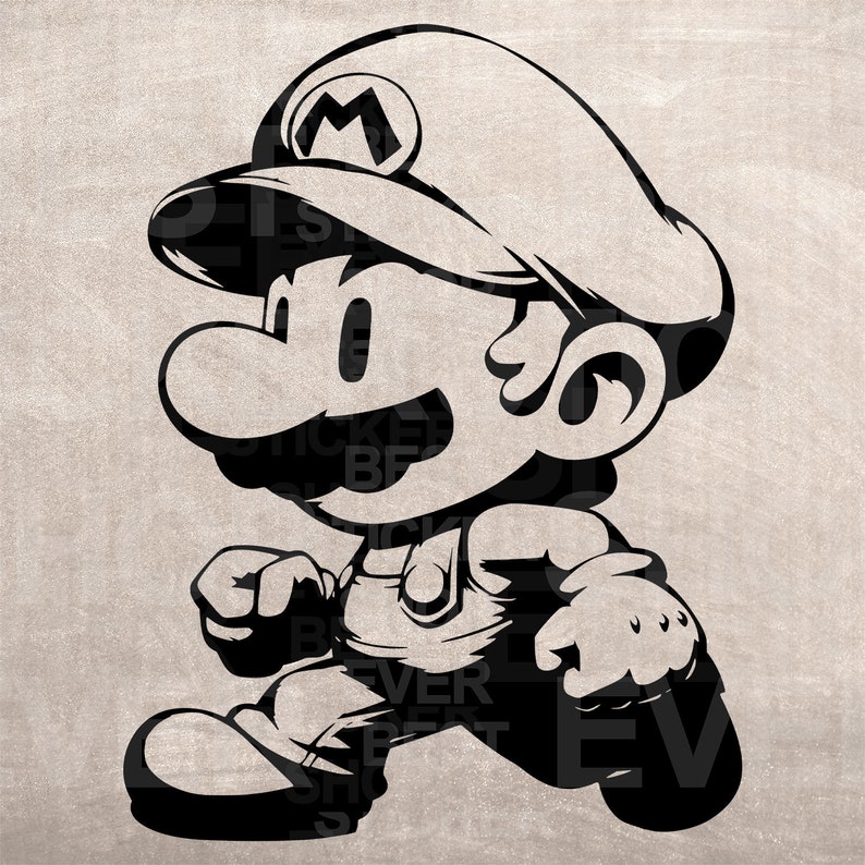 Paper Mario Stencil, Design Print, Digital Download Clipart Graphic for DYI Craft Wall Deco ...