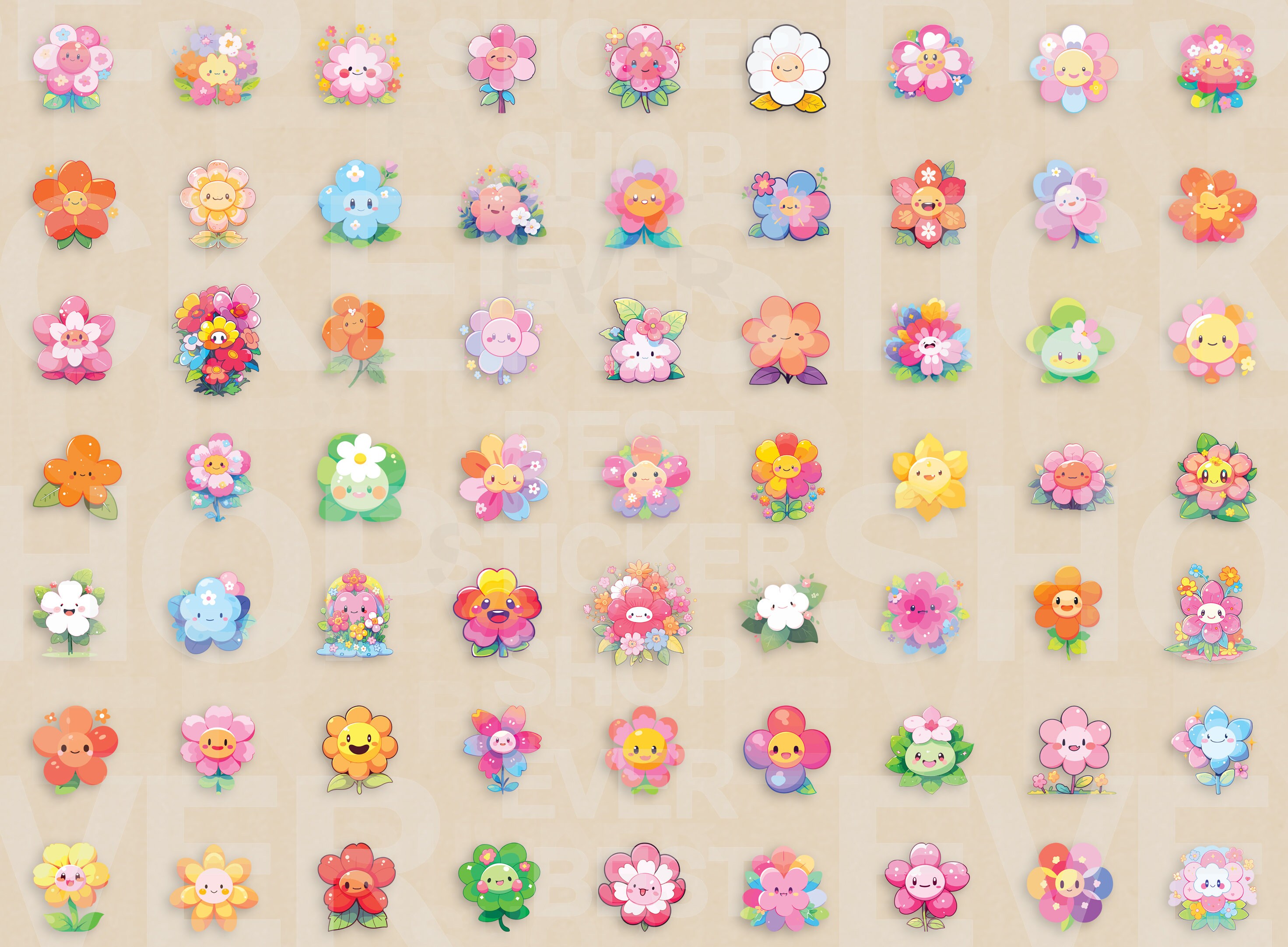 Cute Flower PNG SVG Bundle, Sticker PNG Bundle, Printable Stickers ...