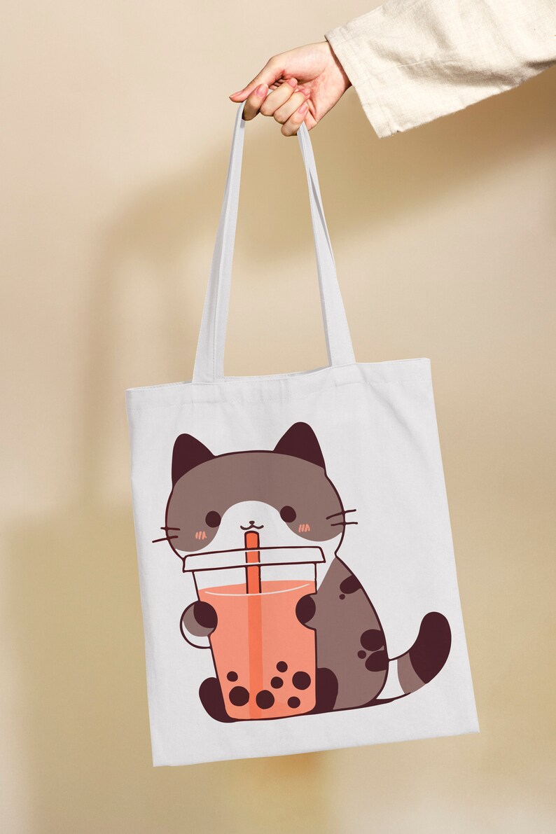 Cat Drinking Boba Tea PNG SVG, Cats Sticker, Vector Sticker, Printable ...