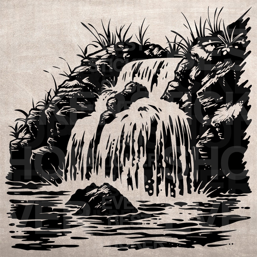 Waterfall Stencil, Design Print, Digital Download Clipart Graphic for ...