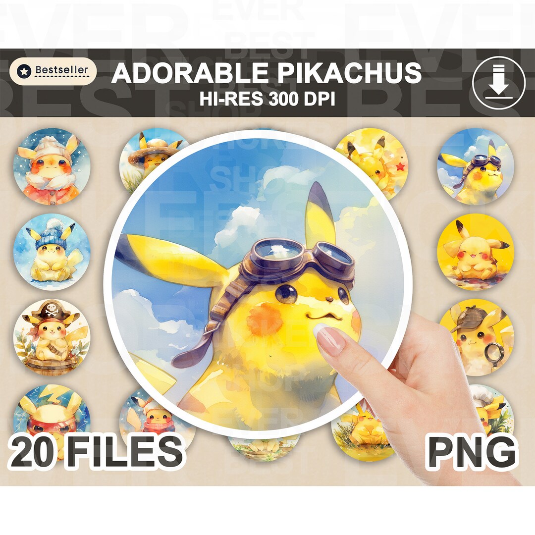 Pkachu Sticker Set, Round Stickers, Adorable Pikachus, Printable ...