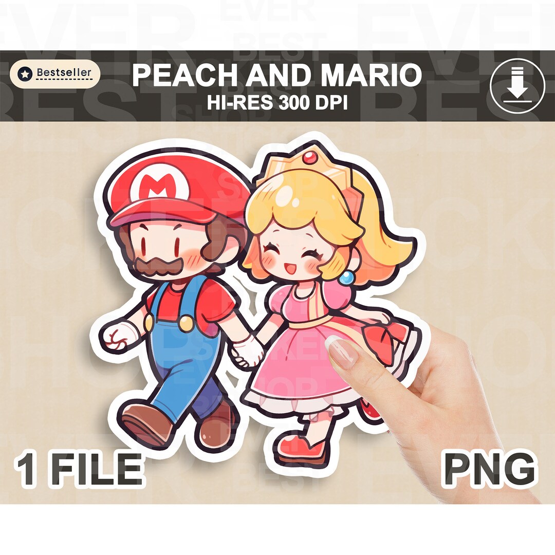 Peach and Mario Giant PNG Clipart, Digital Sticker, Scrapebooking, DIY ...