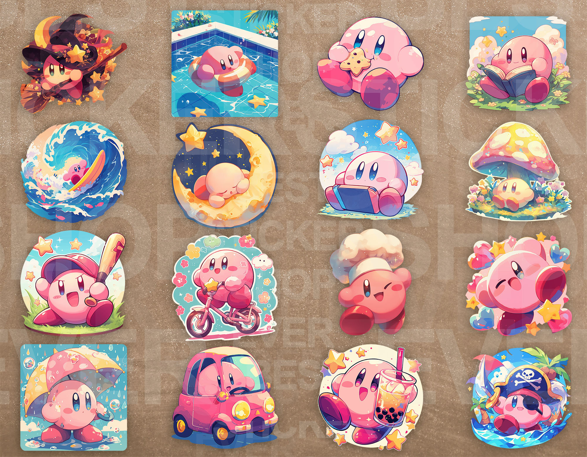 Kirby PNG Bundle, Kirby PNG, Printable Sticker, Sticker Design, Cute ...