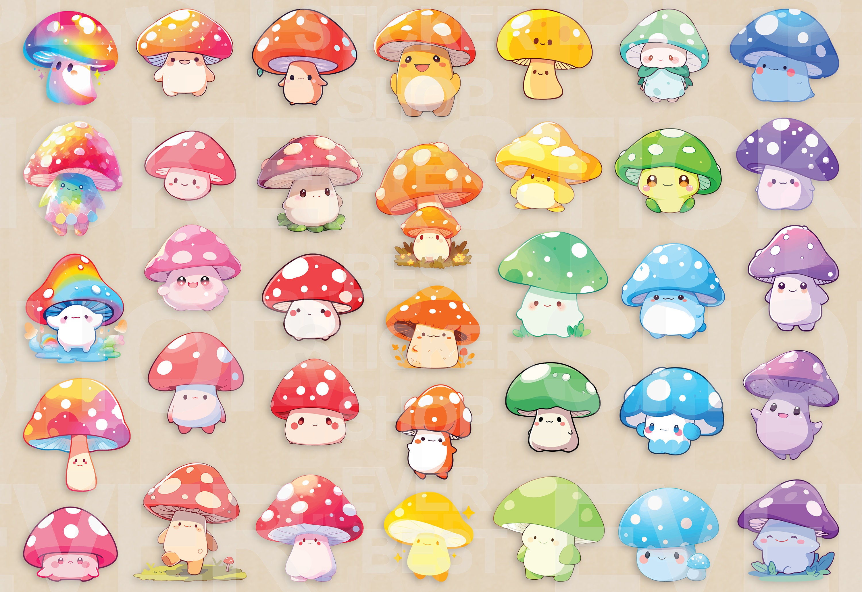 Cute Mushrooms PNG SVG Bundle, Sticker PNG Bundle, Printable Stickers ...