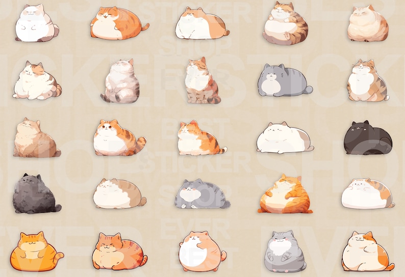 Chubby Cats PNG SVG Bundle, Cat PNG, Printable Sticker, Sticker Design ...