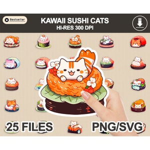 Kawaii Sushi Cat PNG SVG Cat Sticker Vector Sticker - Etsy