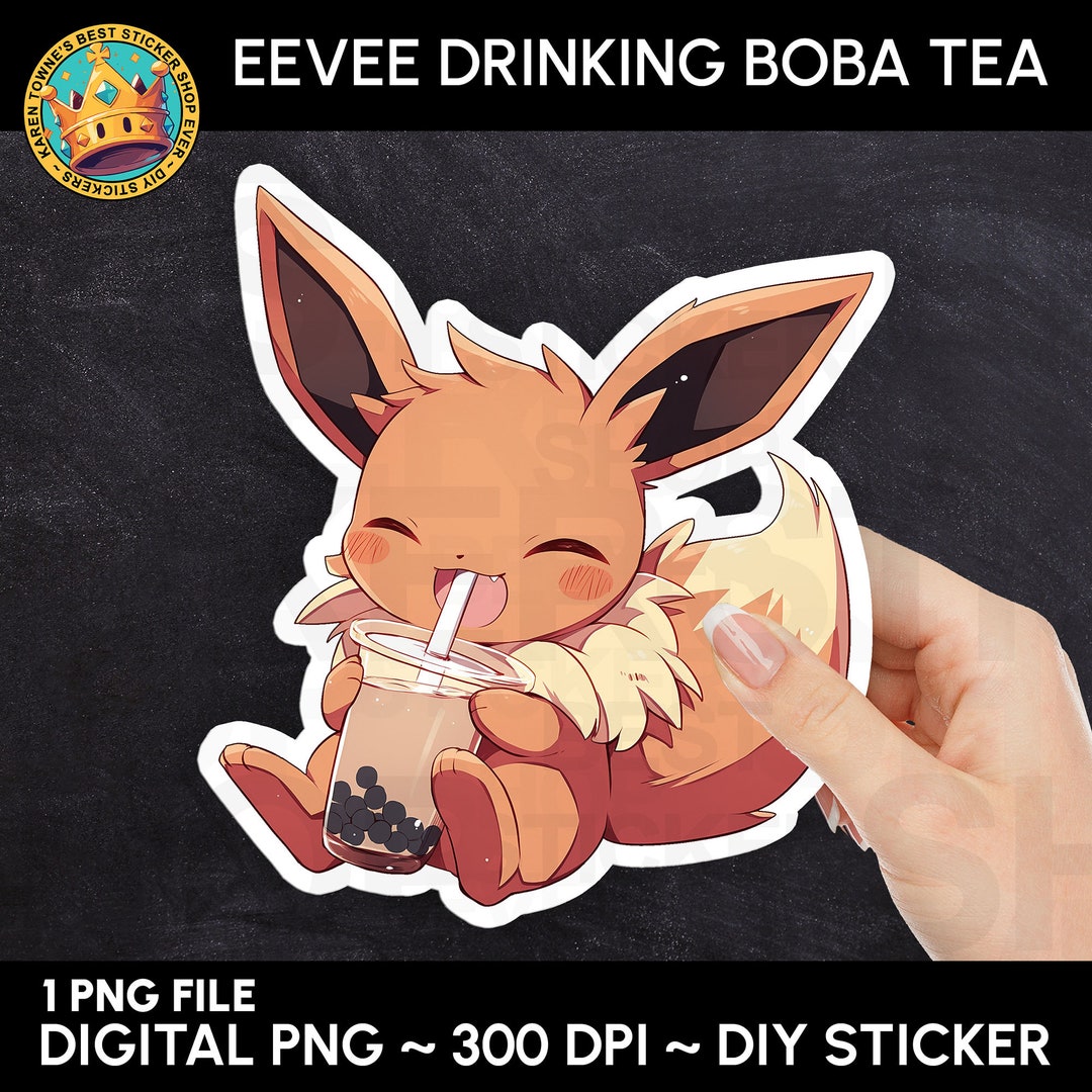 Eevee Drinking Boba Tea ~ Giant PNG ~ Clipart, Digital Sticker ...