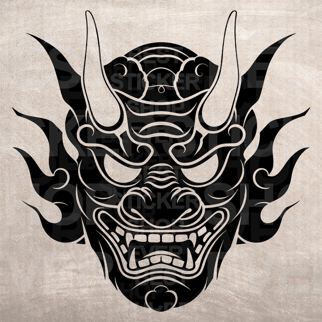 Oni Demon Stencil, Design Print, Digital Download Clipart Graphic for DYI Craft Wall Deco ...