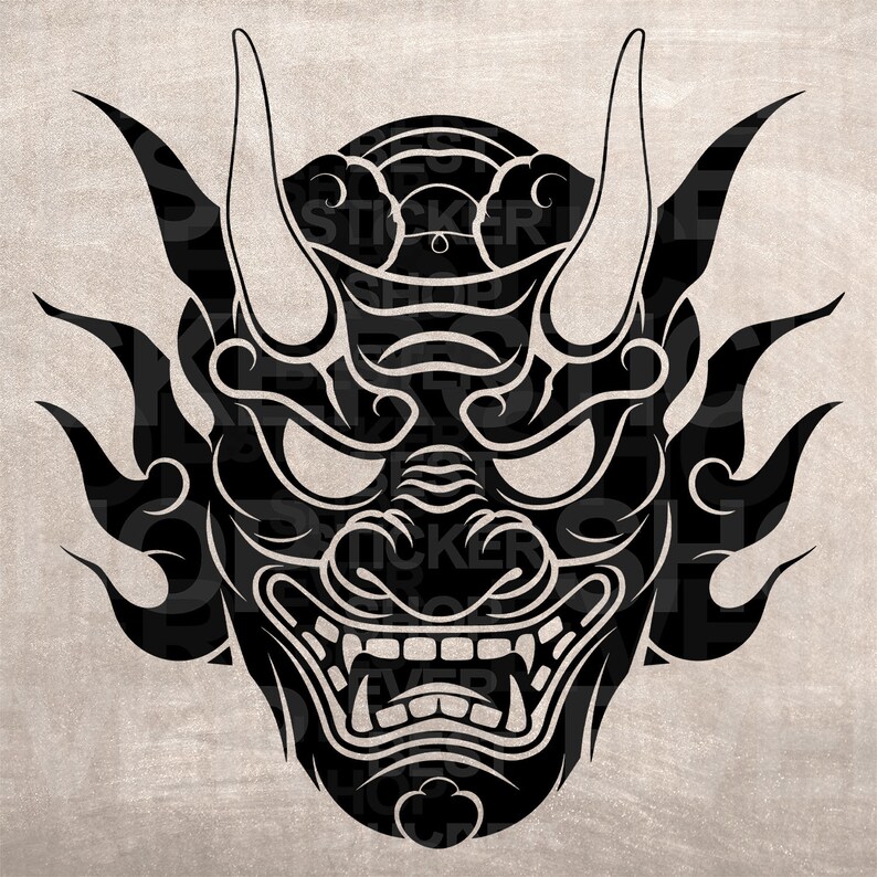 Oni Demon Stencil, Design Print, Digital Download Clipart Graphic for DYI Craft Wall Deco ...