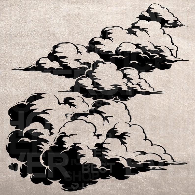 Clouds Stencil, Model Template Design Print, Digital Download Clipart ...