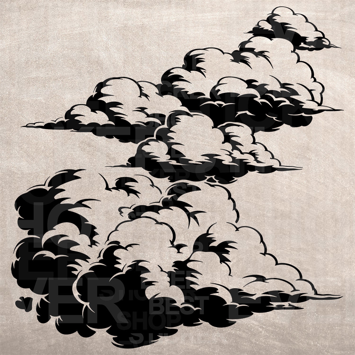 Clouds Stencil, Model Template Design Print, Digital Download Clipart Graphic for DYI Craft Wall ...