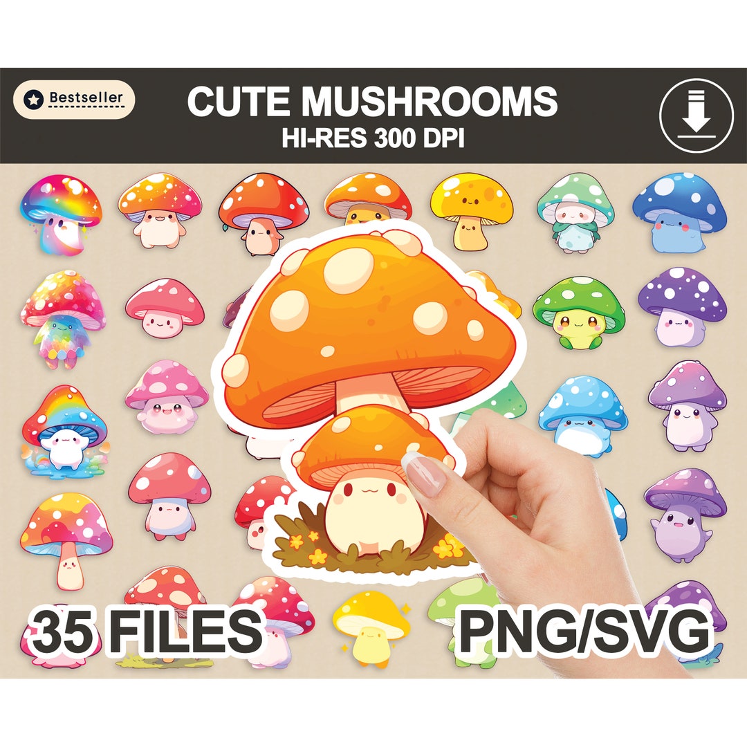 Cute Mushrooms PNG SVG Bundle, Sticker PNG Bundle, Printable Stickers ...