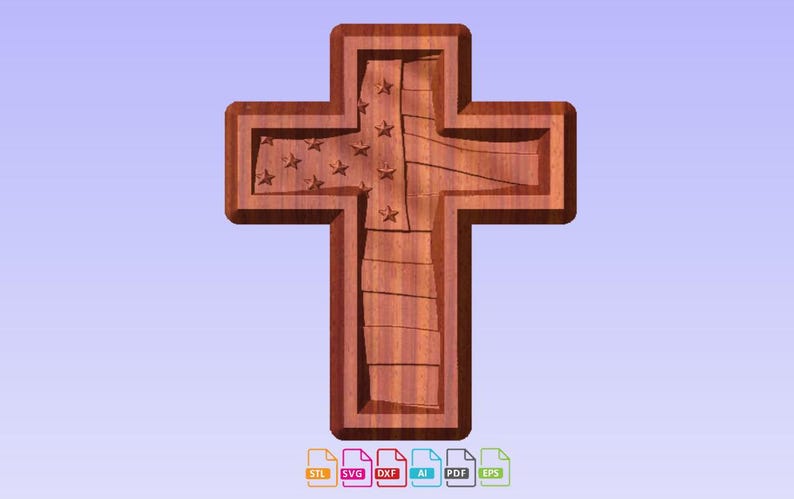 3D Wavy Flag Cross, Designed for CNC Router, Stl, Dxf, Svg, Digital ...