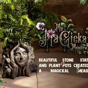 Goddess of the Night Plant Pot, Tree Face Planter in a Natural Stone ...