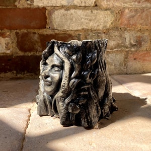 Goddess of the Night Plant Pot, Tree Face Planter in a Natural Stone ...