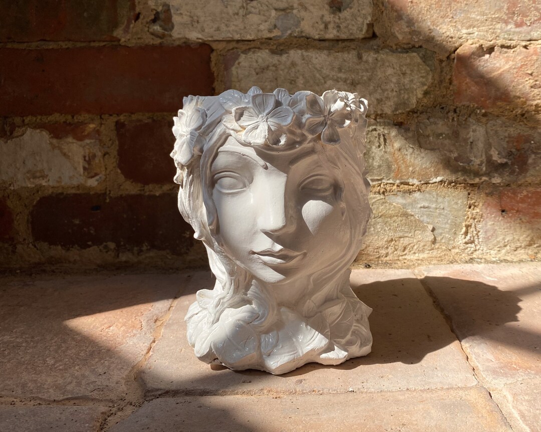 LARGE Farmhouse Style Bust Planter, Stone Female Bust Planter, Female ...