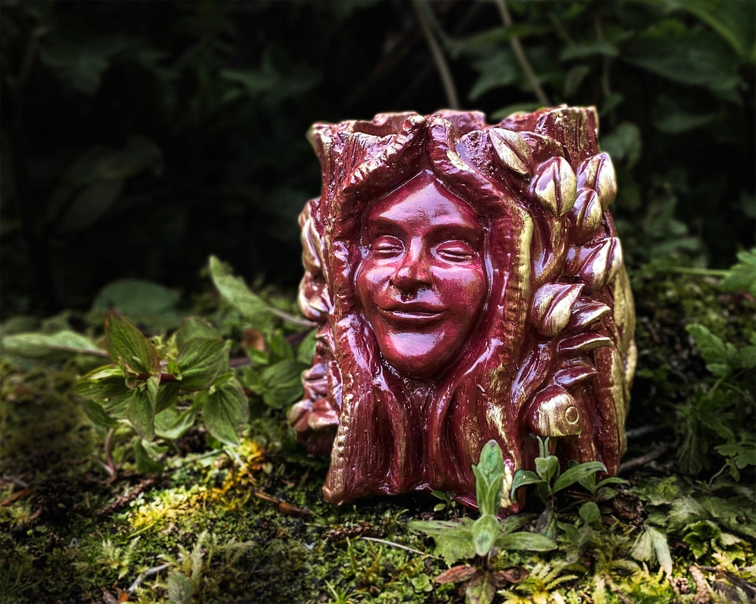 Tree Face Plant Pot, Womans Face Planter, Cottagecore Gift, Dark Red ...