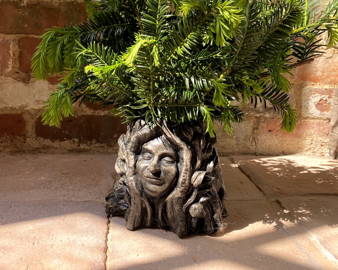 Goddess of the Night Plant Pot, Tree Face Planter in a Natural Stone ...