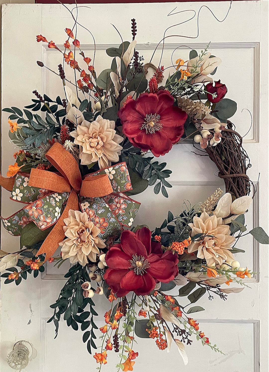 Fall Wreath, Fall Farmhouse Door Decor, Handmade Floral Wreath, Rustic ...