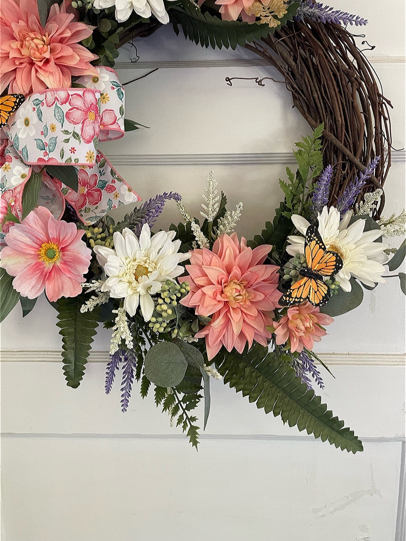 Spring Floral Wreath, Mother's Day Gift, Grapevine Floral, Everyday ...