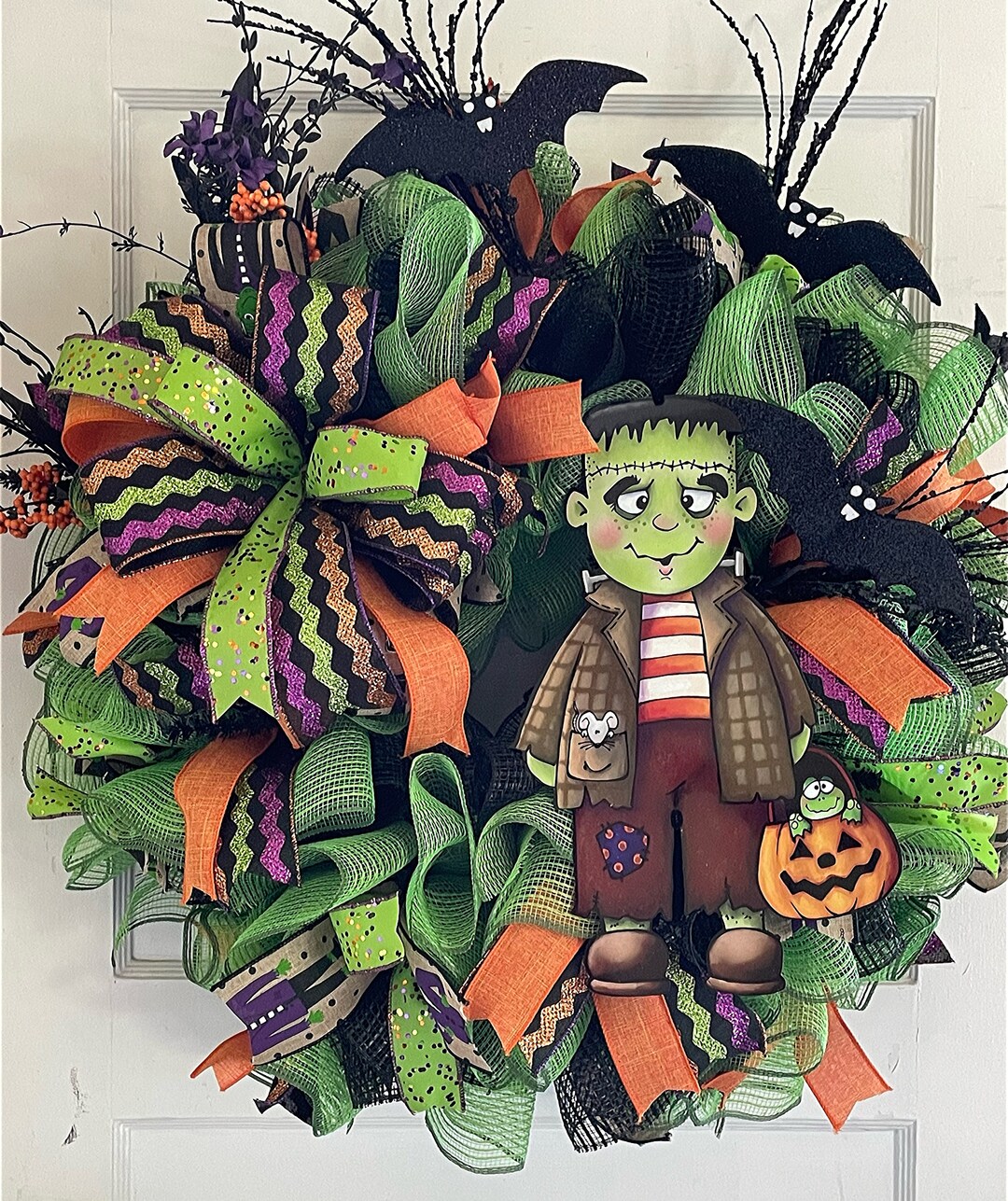 Monster Halloween Wreath, Frankenstein Wreath, Halloween Door Decor ...