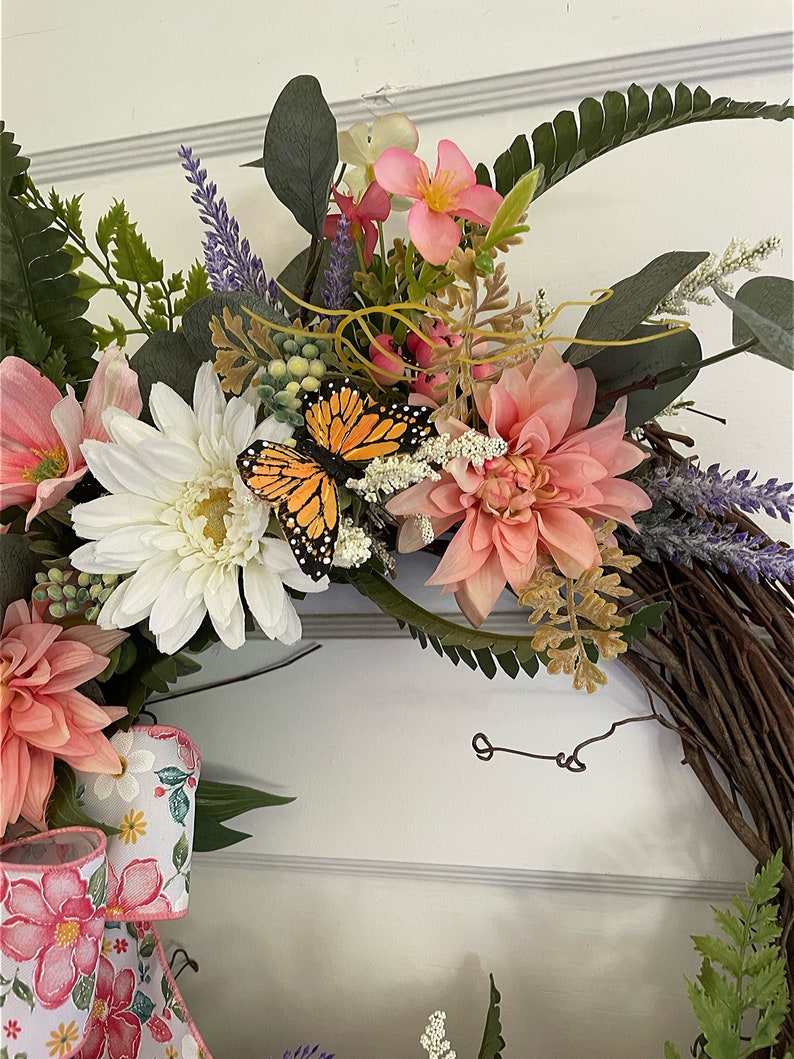 Spring Floral Wreath, Mother's Day Gift, Grapevine Floral, Everyday ...