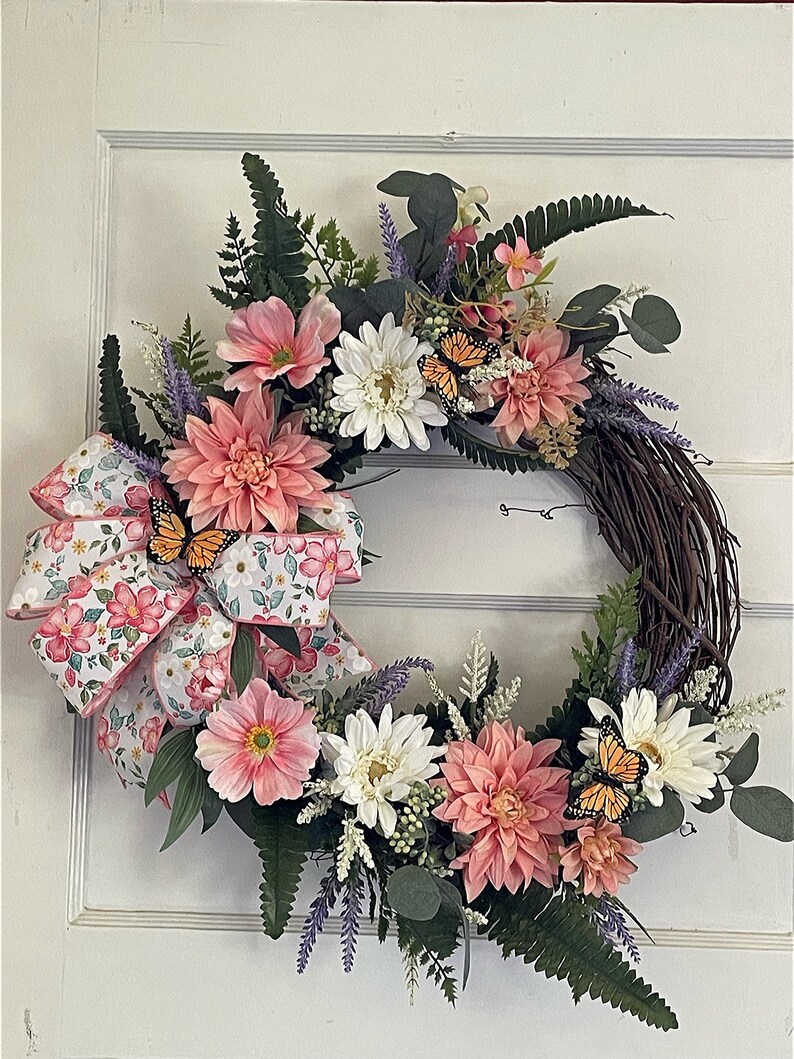 Spring Floral Wreath, Mother's Day Gift, Grapevine Floral, Everyday ...