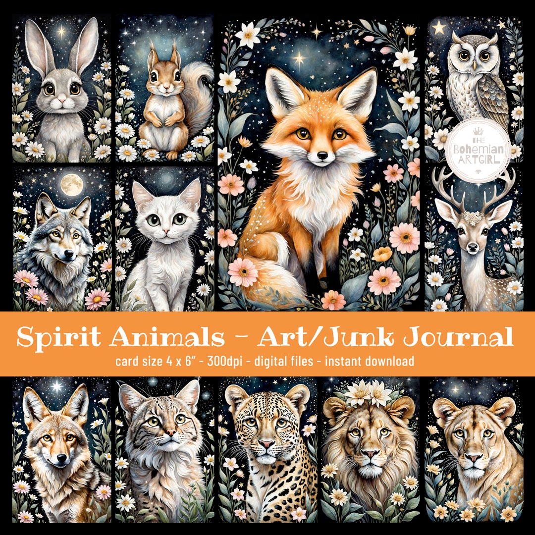 Printable Spirit Animals: Watercolor Junk Journal Ephemera (digital ...