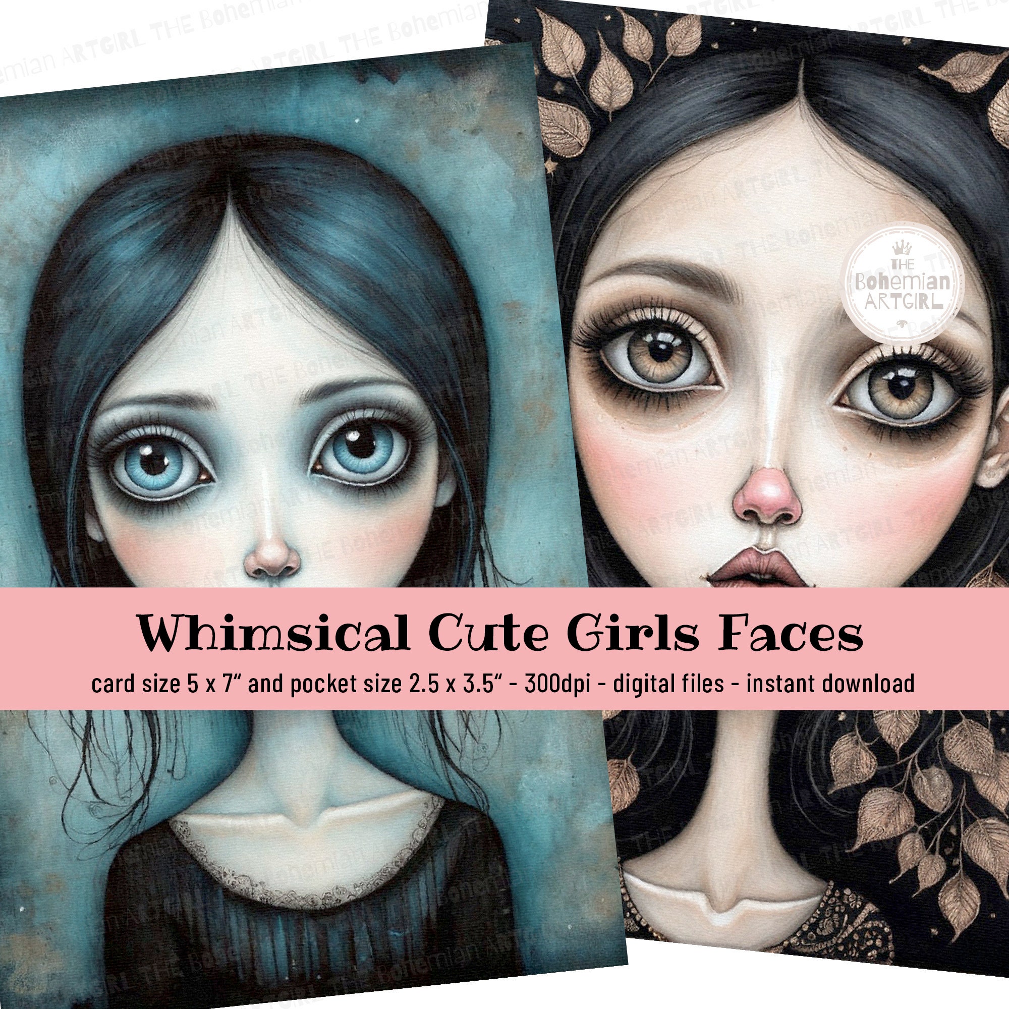 Whimsical Cute Girls Faces, Mixed Media Art Journaling, Junk Journal ...