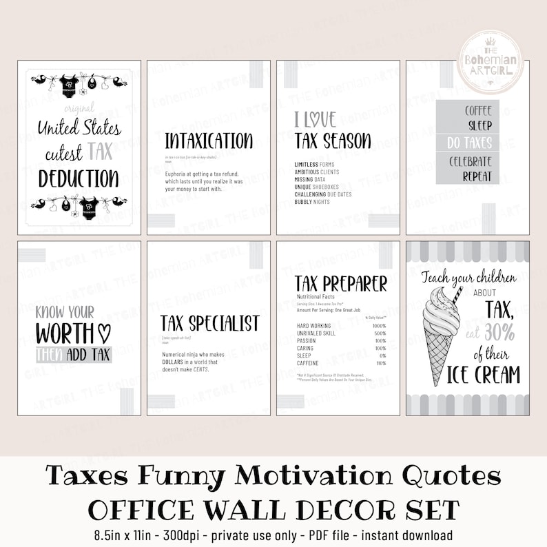 Funny Taxes Motivation Quotes: Office Wall Art Prints (PDF File) - Etsy