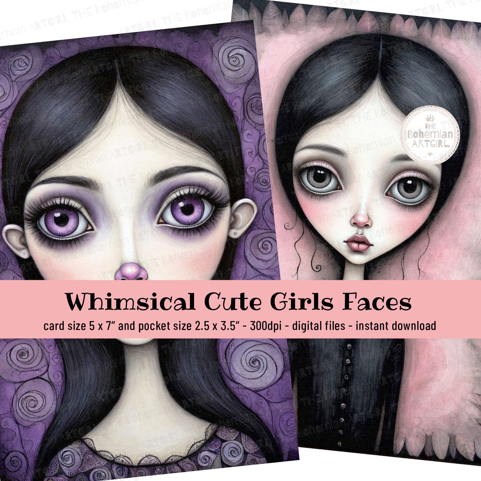 Whimsical Cute Girls Faces, Mixed Media Art Journaling, Junk Journal ...